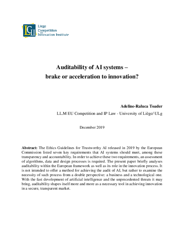 (PDF) Auditability of AI systems