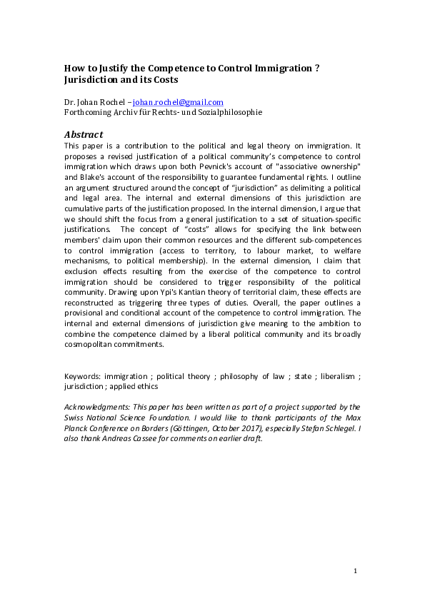 (PDF) How to Justify the Competence to Control Immigration ...