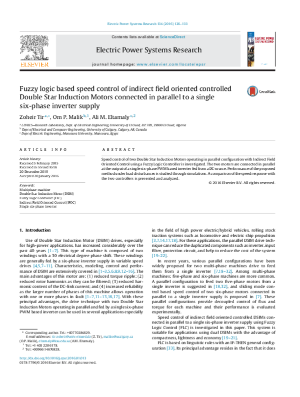 Pdf Fuzzy Logic Based Speed Control Of Indirect Field Oriented Controlled Double Star