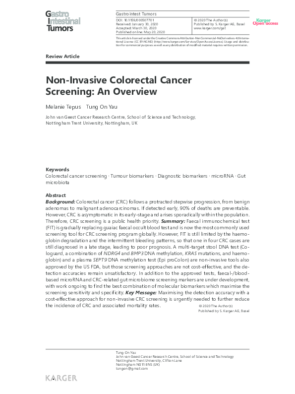 (PDF) Non-Invasive Colorectal Cancer Screening: An Overview