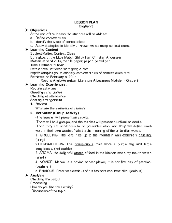 (DOC) LESSON PLAN (Context Clues)[1]