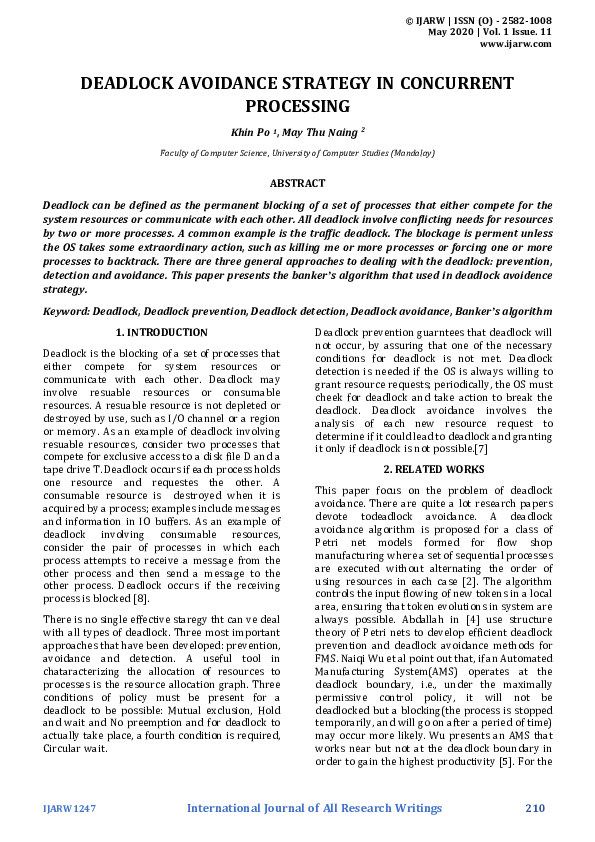 (PDF) DEADLOCK AVOIDANCE STRATEGY IN CONCURRENT PROCESSING