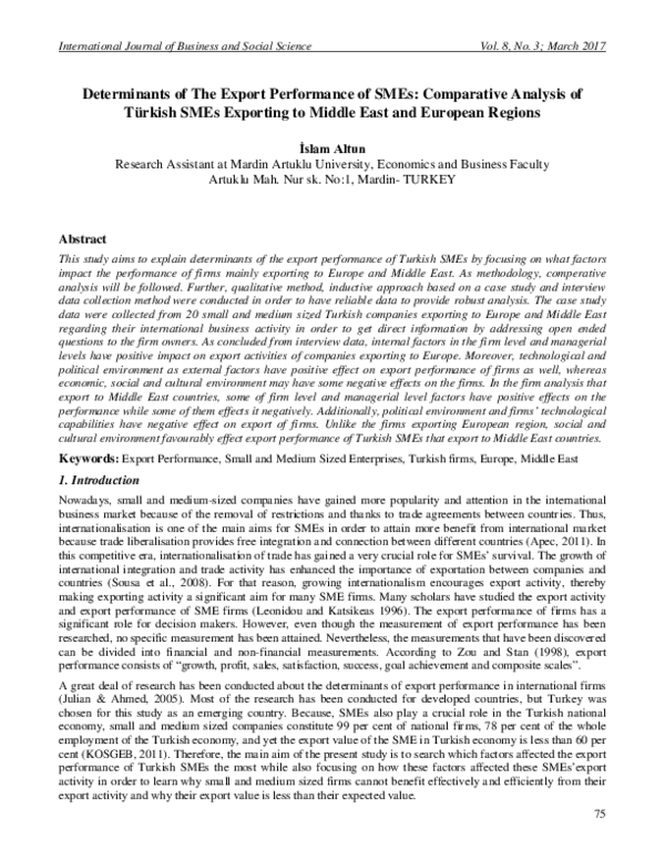 (PDF) Determinants of The Export Performance of SMEs: Comparative ...