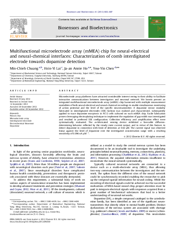 (PDF) Multifunctional microelectrode array (mMEA) chip for neural-electrical and neural-chemical ...