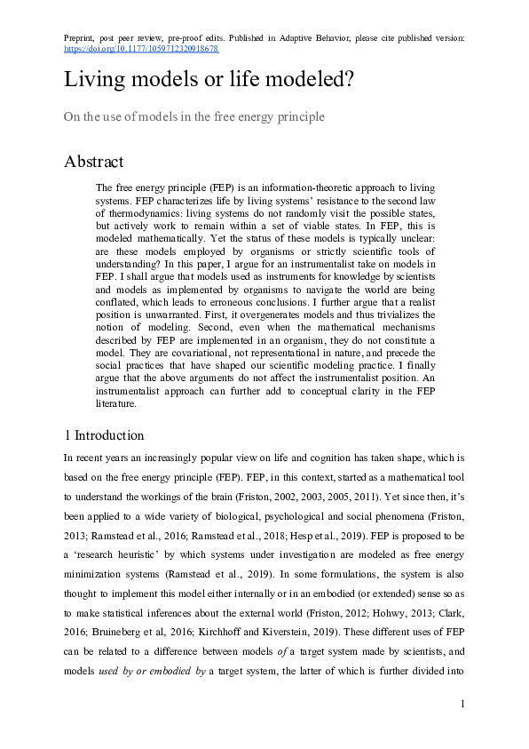(PDF) Living models or life modeled: On the use of models in the free ...