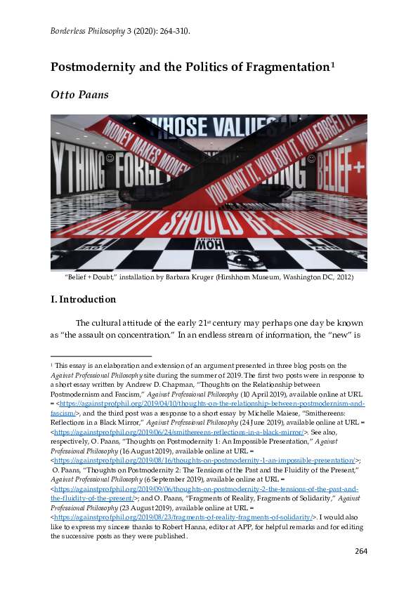 (PDF) Postmodernity and the Politics of Fragmentation