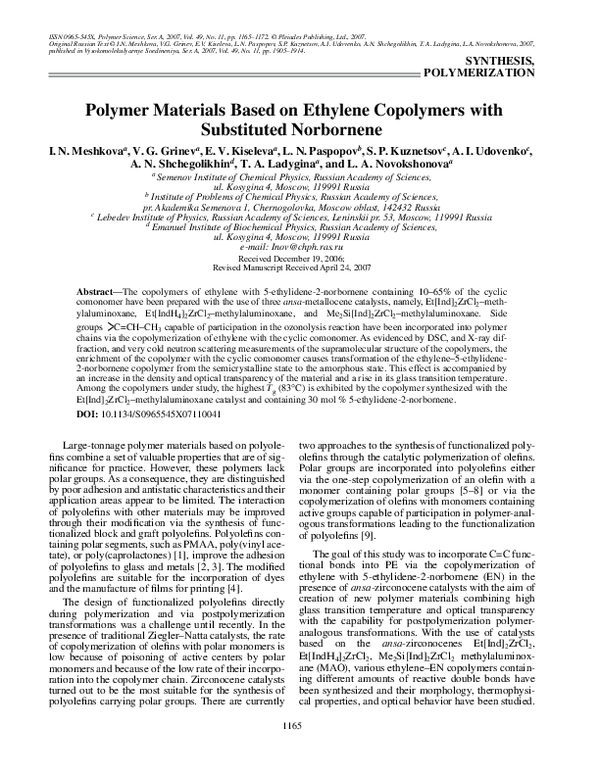 (PDF) Polymer materials based on ethylene copolymers with substituted norbornene