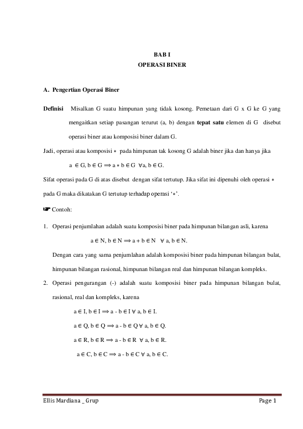 (PDF) Operasi Biner & Grup