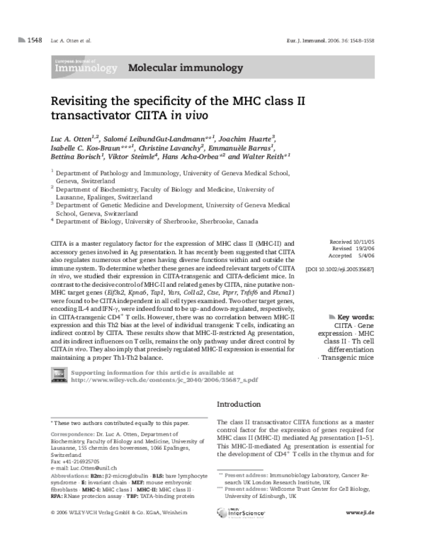 (PDF) Revisiting the specificity of the MHC class II transactivator ...