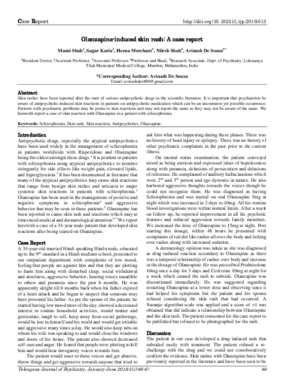 (PDF) Olanzapine-induced skin rash: A case report