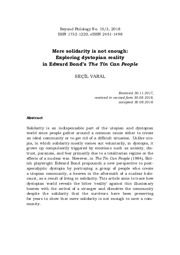 (PDF) Mere solidarity is not enough: Exploring dystopian reality in ...