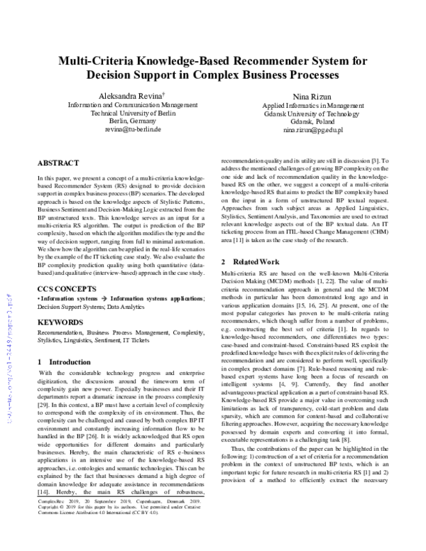 (PDF) Multi-Criteria Knowledge-Based Recommender System for Decision Support in Complex Business ...