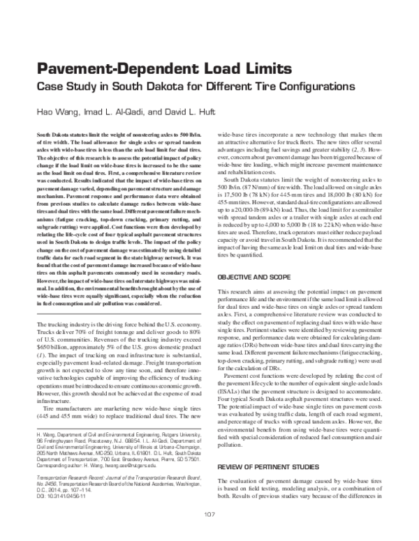 (PDF) Pavement-Dependent Load Limits case Study in South dakota for ...