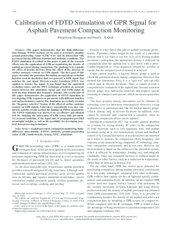 Pdf Calibration Of Fdtd Simulation Of Gpr Signal For Asphalt Pavement