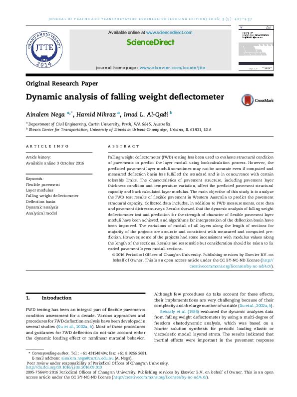 (PDF) Dynamic analysis of falling weight deflectometer