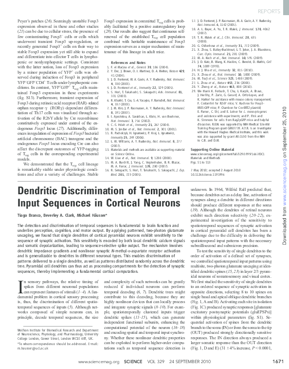 Pdf Dendritic Discrimination Of Temporal Input Sequences In Cortical