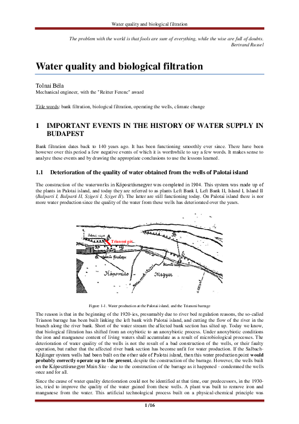 (PDF) Water quality and biological filtration