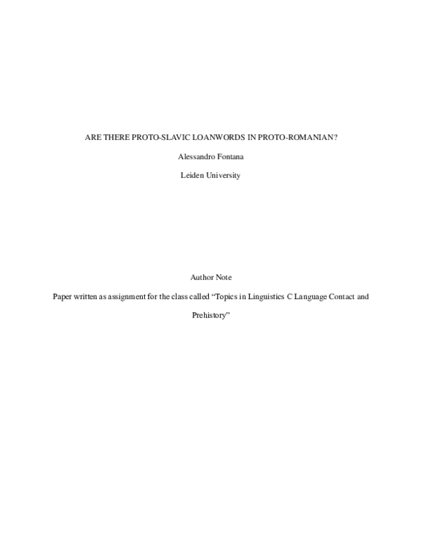 (PDF) Are there proto-Slavic borrowings in proto-Romanian?