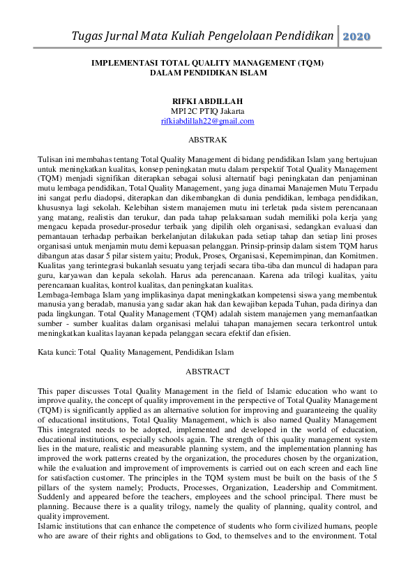 (PDF) . Implementasi Total Quality Management TQM