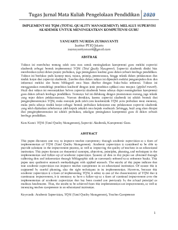 (PDF) IMPLEMENTASI TQM (TOTAL QUALITY MANAGEMENT) MELALUI SUPERVISI AKADEMIK UNTUK MENINGKATKAN ...