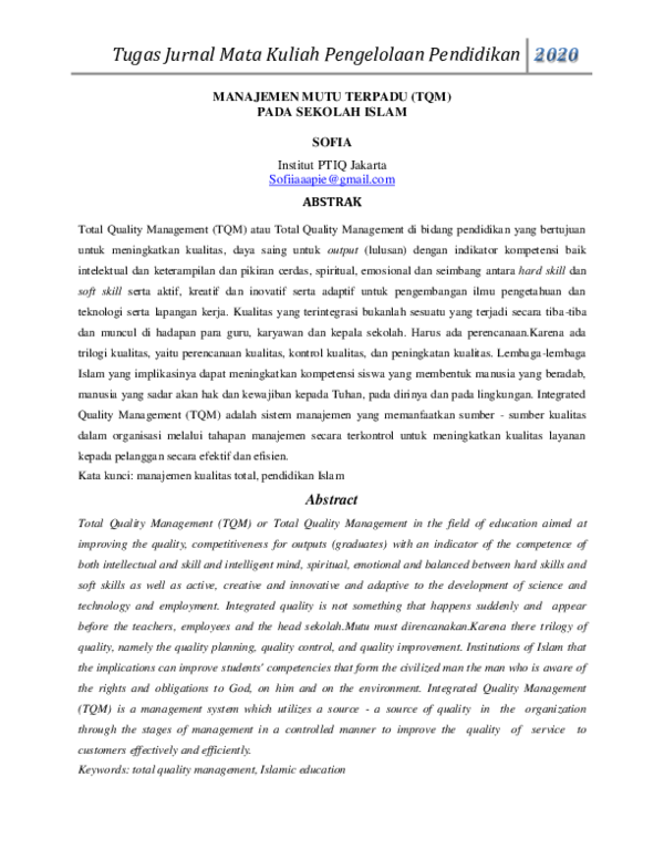 (PDF) JURNAL Total Quality Management TQM SOFI