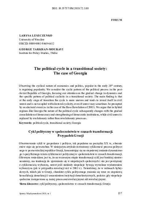 (PDF) The political cycle in a transitional society: The case of Georgia