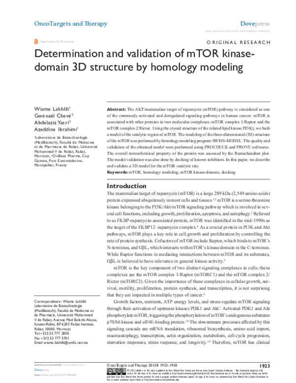 (PDF) Determination and validation of mTOR kinase-domain 3D structure ...