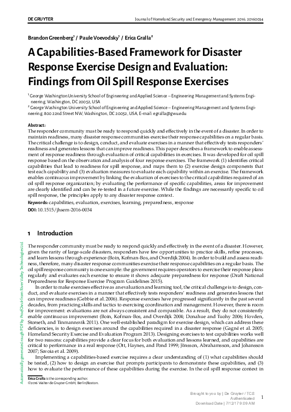 (PDF) A Capabilities-Based Framework for Disaster Response Exercise ...