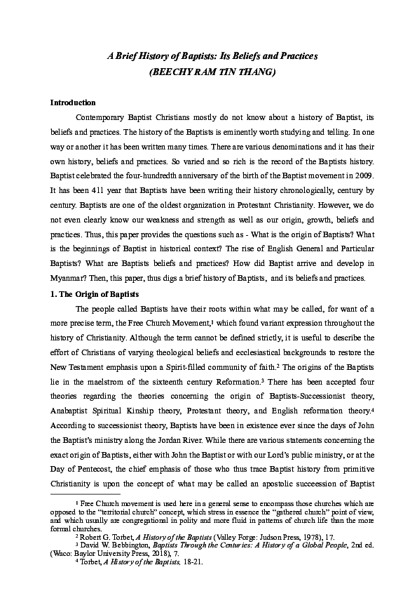 (PDF) A Brief History of Baptists: Its Beliefs and Practices (BEECHY ...