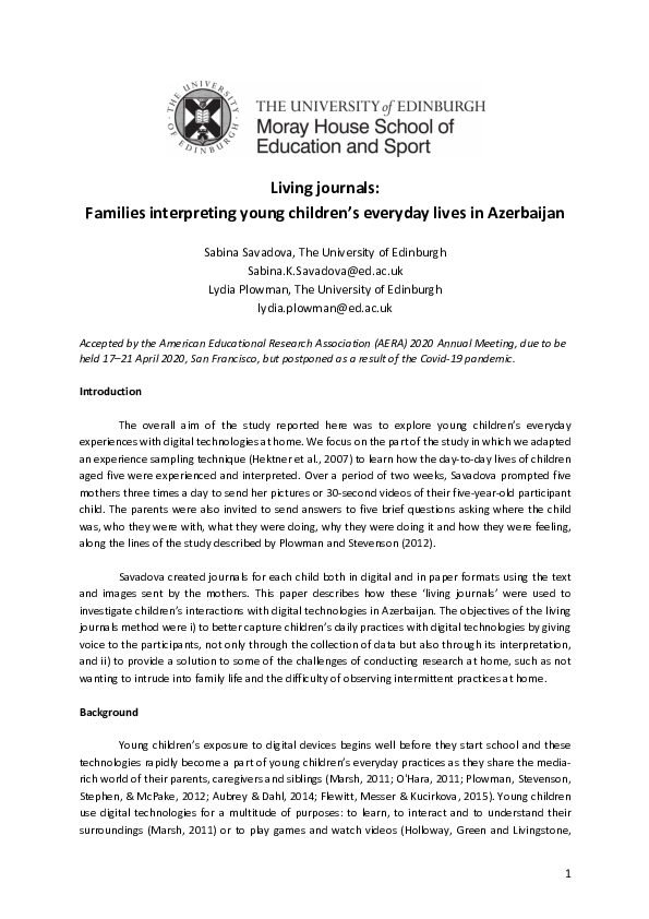 (PDF) 2020. Living journals: Families interpreting young children's ...