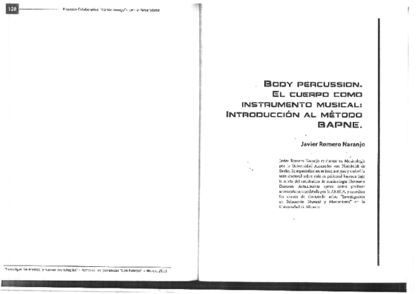 (PDF) BODY PERCUSSION. EL CUERPO COMO INSTRUMENTO MUSICAL. INTRODUCCIÓN AL MÉTODO BAPNE