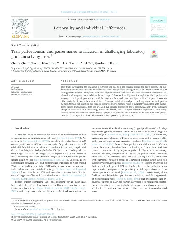 (PDF) Trait Perfectionism and Performance Satisfaction in Challenging ...