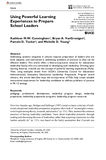 (PDF) Using Powerful Learning Experiences to Prepare School Leaders