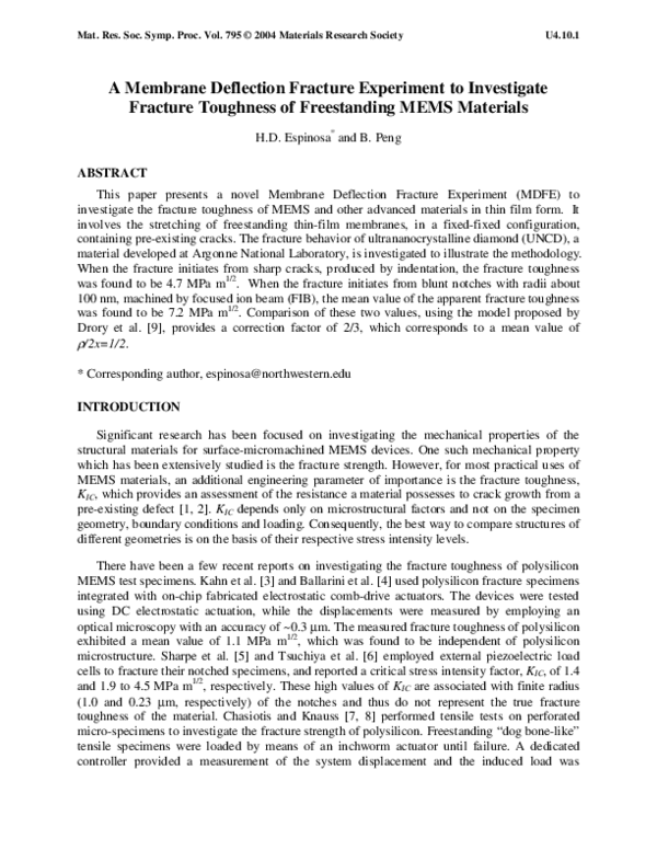 (PDF) A Membrane Deflection Fracture Experiment to Investigate Fracture ... (PDF) A Membrane Deflection Fracture Experiment to Investigate Fracture ...