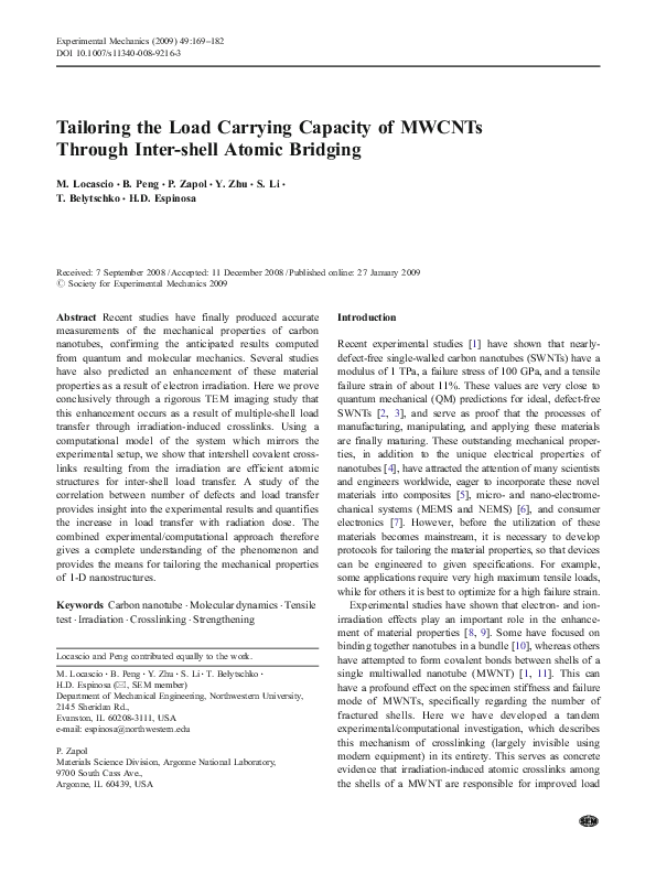 (PDF) Tailoring the Load Carrying Capacity of MWCNTs Through Inter ...