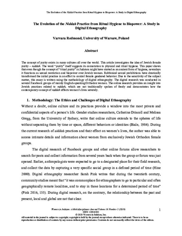 (PDF) The Evolution of the Niddah Practice from Ritual Hygiene to ...
