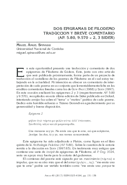 TWO EPIGRAMS OF PHILODEMUS. TRANSLATION AND BRIEF COMMENTARY | "Dos ...