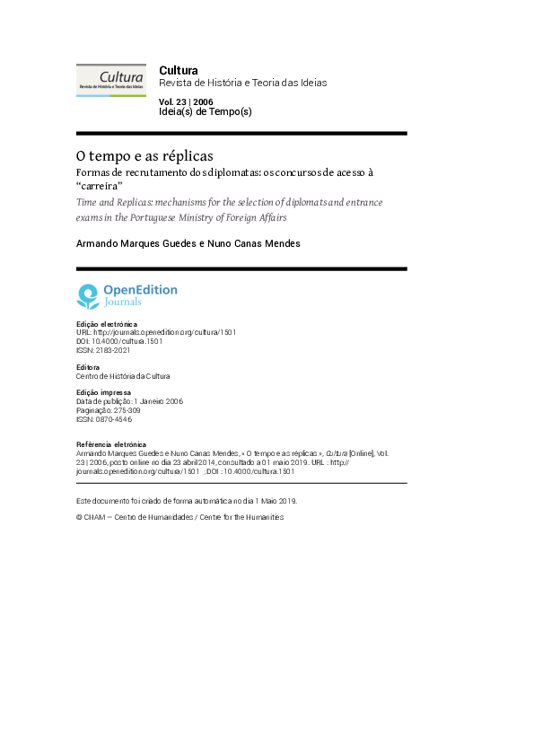 (PDF) O Tempo e as Réplicas. Formas de recrutamento dos diplomatas: os ...