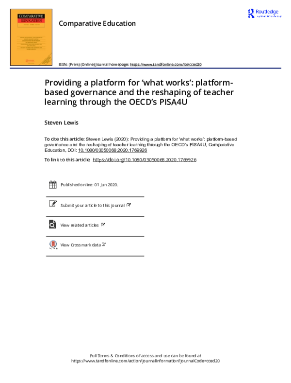 (PDF) Providing a platform for 'what works': Platform- based governance and the reshaping of ...