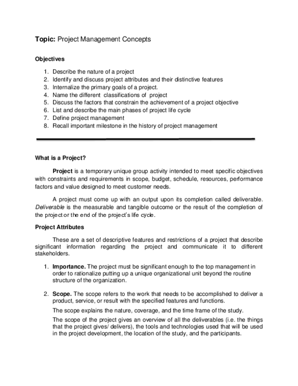 (PDF) Topic: Project Management Concepts