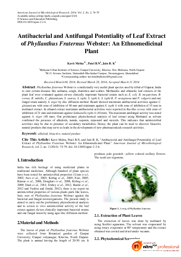 (PDF) An Ethnomedicinal Plant