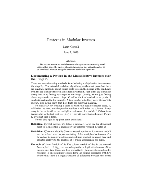 (PDF) Patterns in Modular Inverses