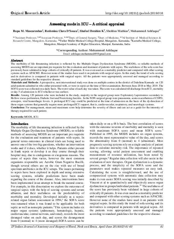 (PDF) Assessing mods in ICU -A critical appraisal