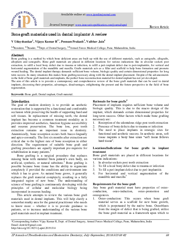 (PDF) Bone graft materials used in dental implants: A review