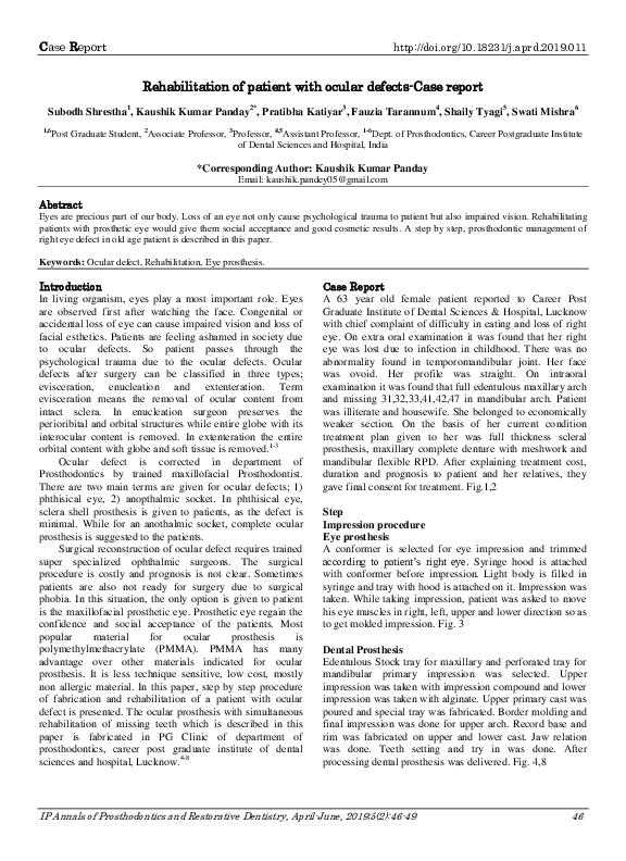 (PDF) Rehabilitation of patient with ocular defects-Case report