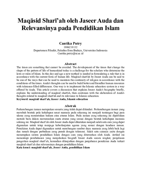 (PDF) Maqāsid Sharī'ah oleh Jaseer Auda dan Relevansinya pada ...