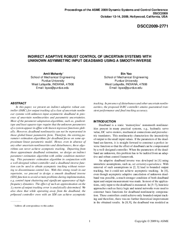 (PDF) Indirect Adaptive Robust Control of Uncertain Systems With Unknown Asymmetric Input ...