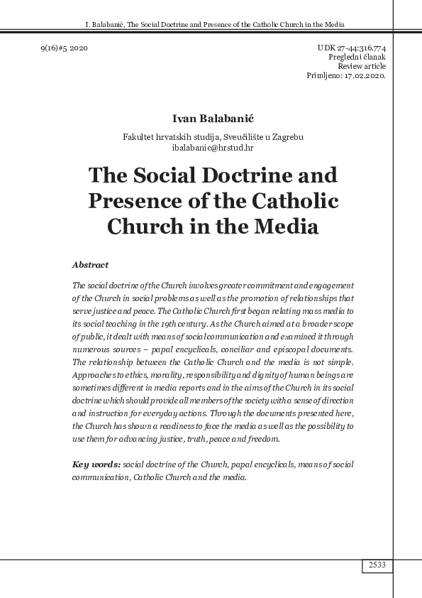 (PDF) The Social Doctrine and Presence of the Catholic Church in the Media