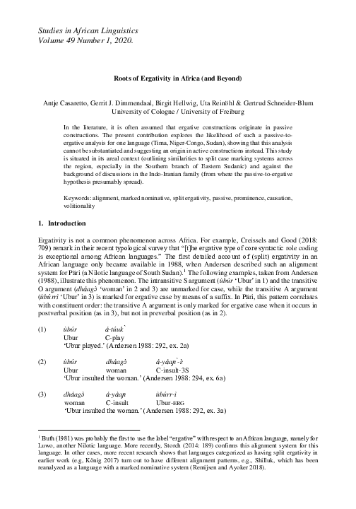 (PDF) Roots of Ergativity in Africa (and Beyond)