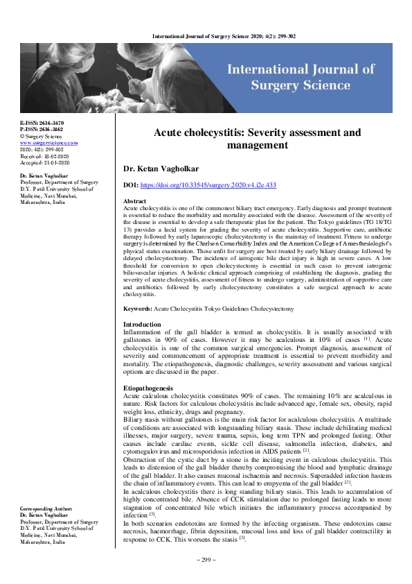 Pdf Tokyo Guidelines 2018 Diagnostic Criteria And Severity Grading Of Acute Cholecystitis